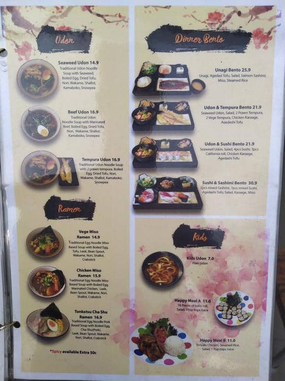 Menu at Makimoto restaurant, Kellyville