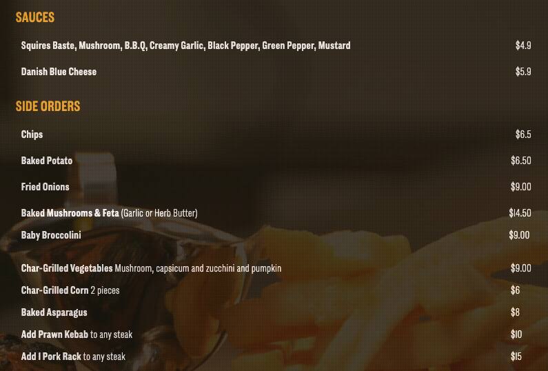 Menu at Squires Loft ESSENDON steakhouse, Essendon, 131 Buckley St