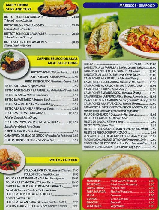 Menu at Rico Pollo restaurant, New York City, 55-37 Myrtle Ave