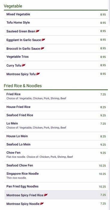 Menu at Montrose Chinese Restaurant, Houston, Montrose Blvd #1287