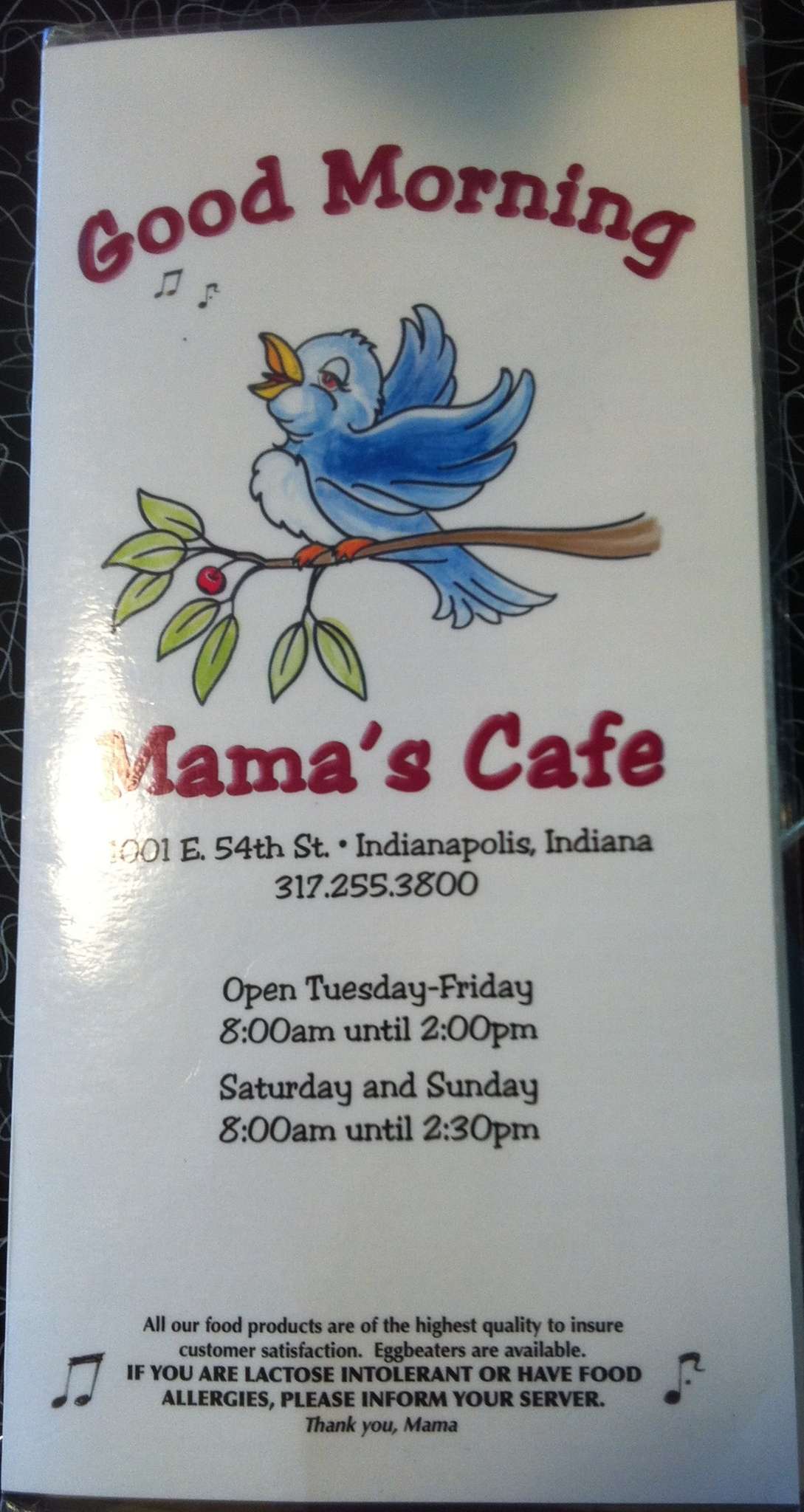 Menu at Good Morning Mama's restaurant, Indianapolis