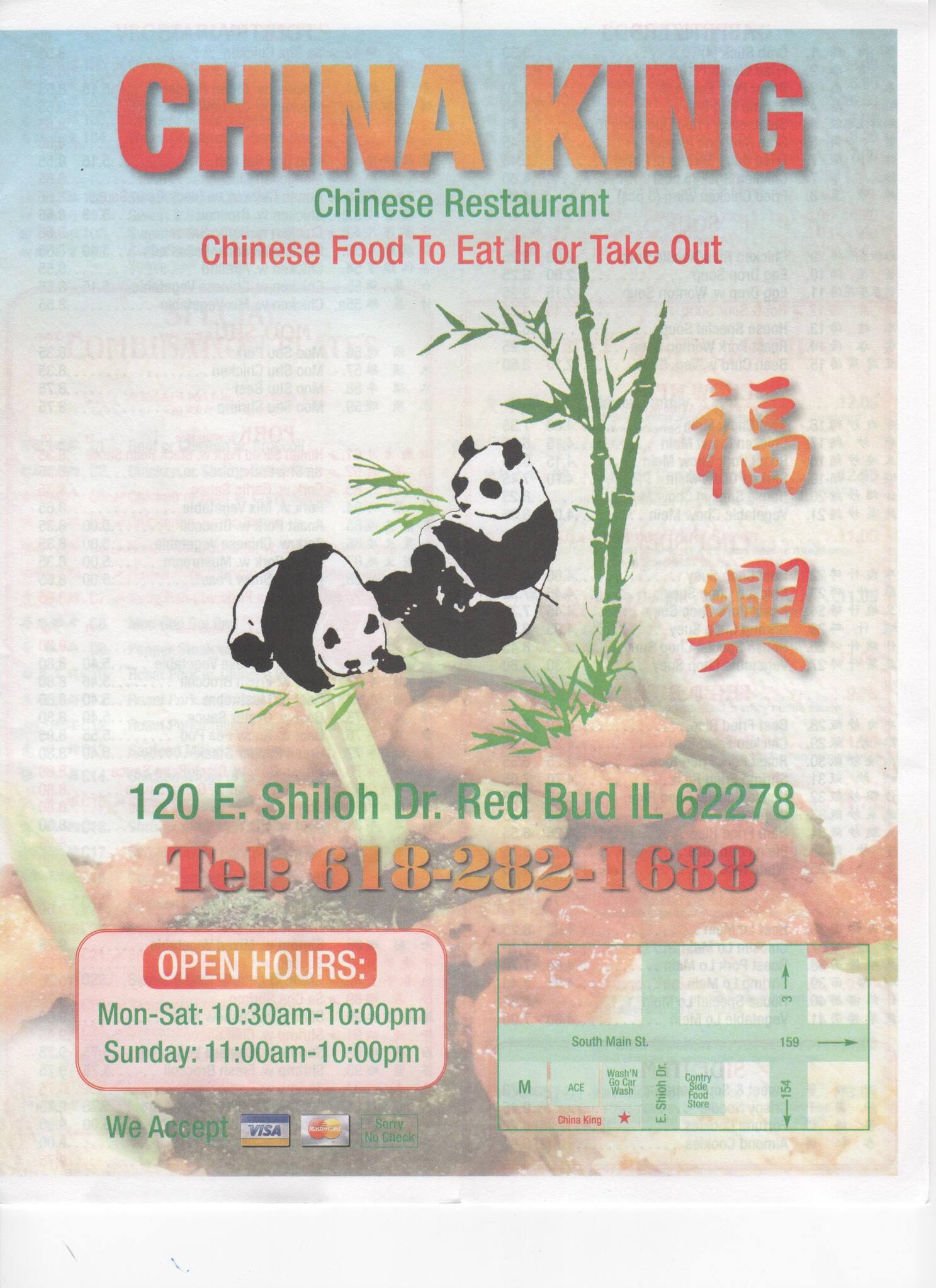 Menu at China King restaurant, Red Bud