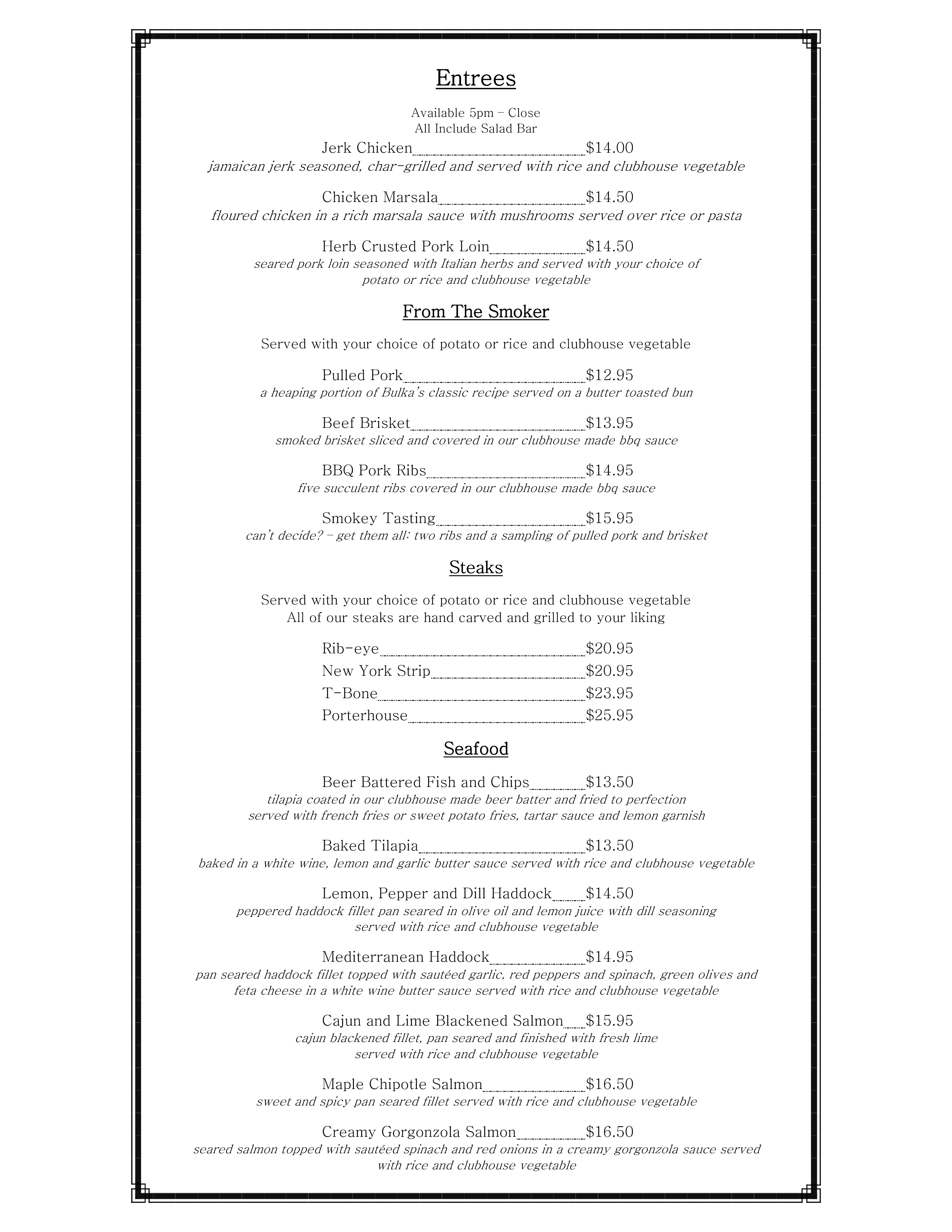 Menu at The Red Barn Clubhouse, Cobleskill