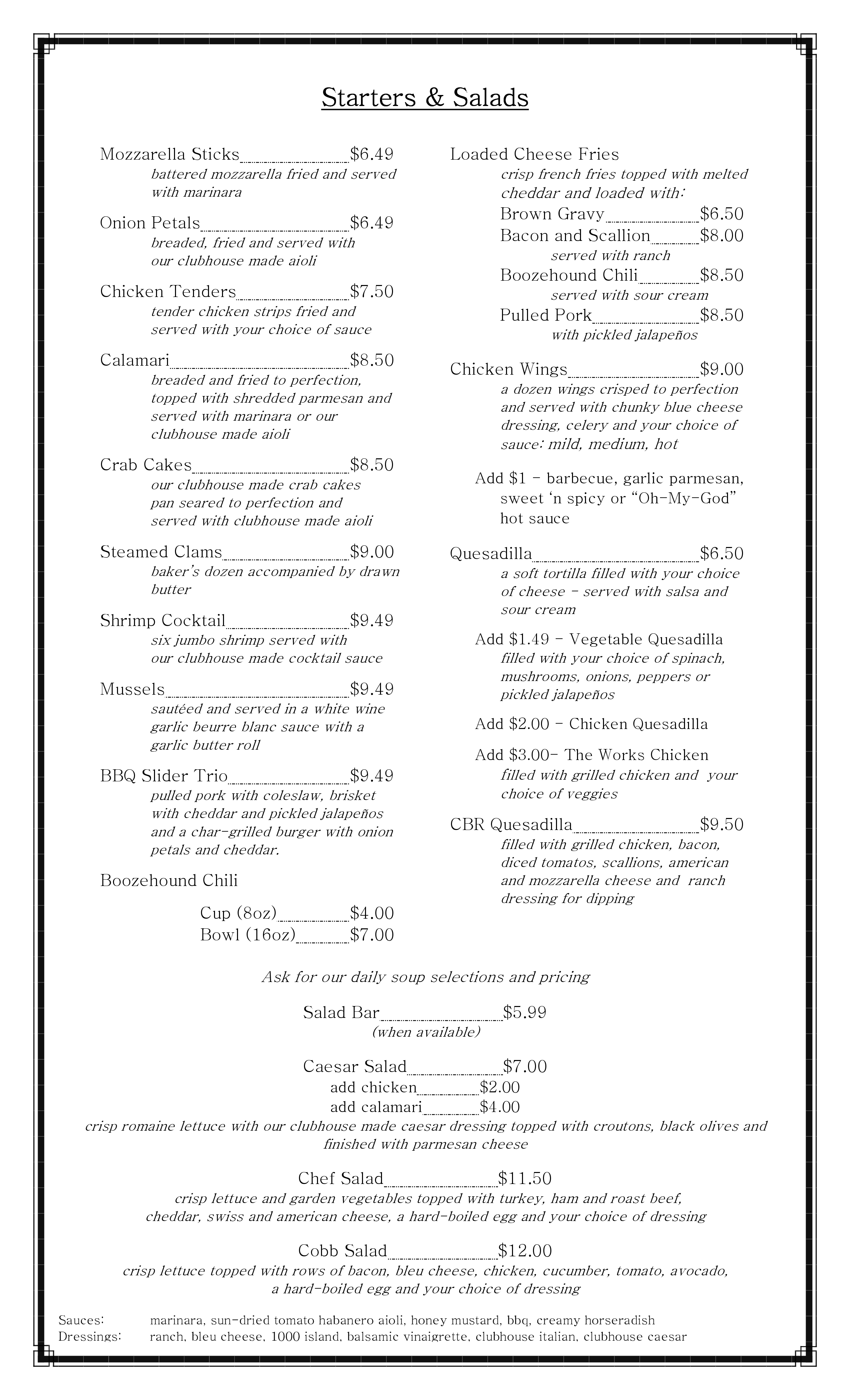 Menu at The Red Barn Clubhouse, Cobleskill