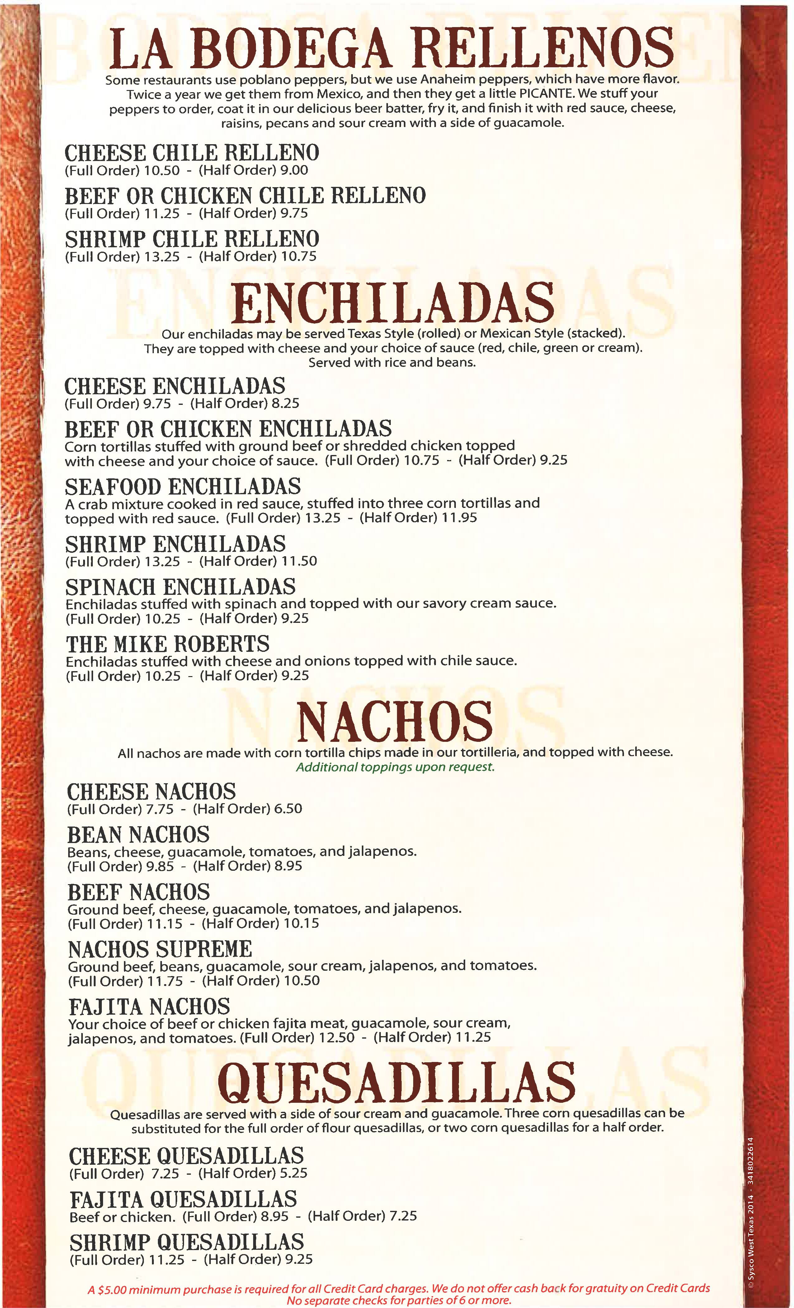 Menu at La Bodega Mexican Restaurant, Midland, N Big Spring St