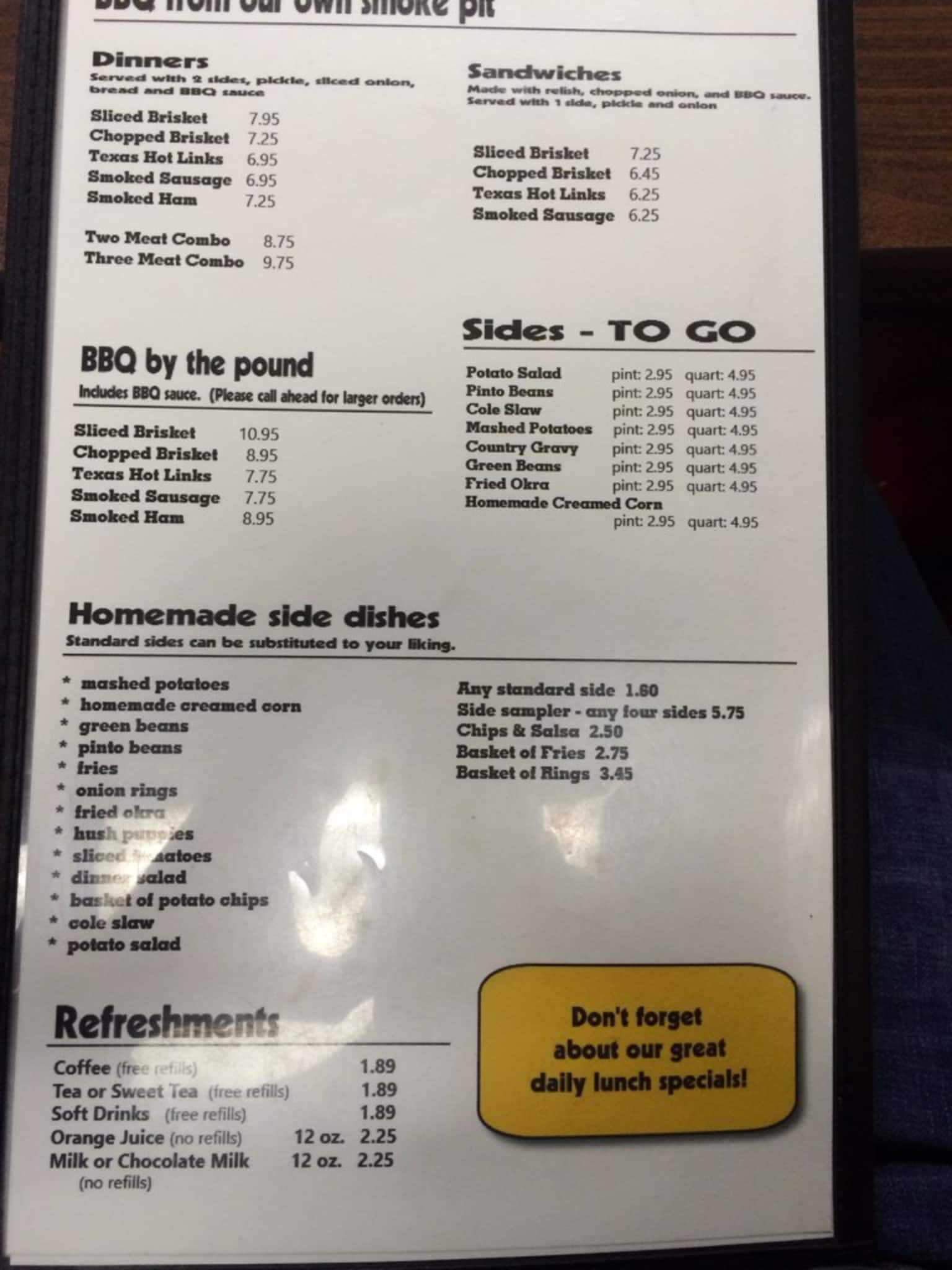 Menu at Hwy Cafe, Wichita Falls, Old Jacksboro Hwy