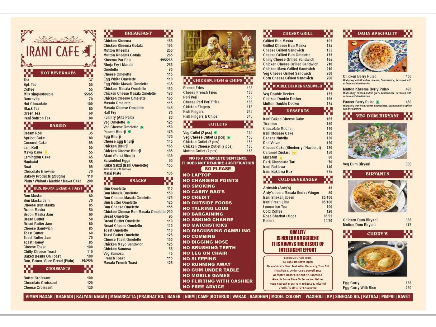 Menu of Irani Cafe, Baner, Pune