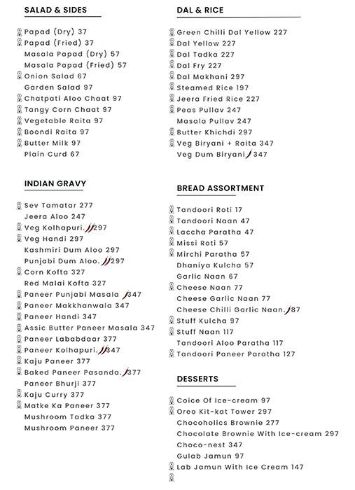 Menu of The Monroe, New Palasia, Indore