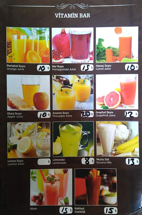 Menu at Apples Cafe, Istanbul, Hobyar Vakıf Hanı Sokak & Rahvancı Sokak