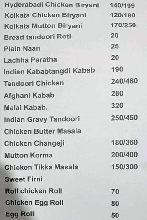 Menu of Zomato's Kitchen, Kanka, Ranchi
