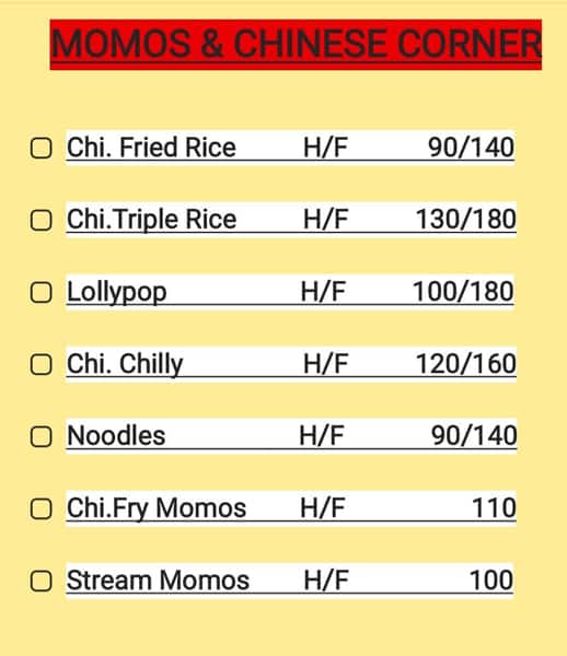 Menu of Momo's & Chinese Corner, Seawoods, Navi Mumbai
