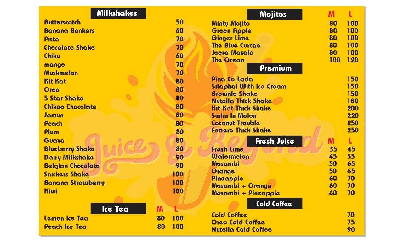 Menu of Juice And Beyond, Nerul, Navi Mumbai