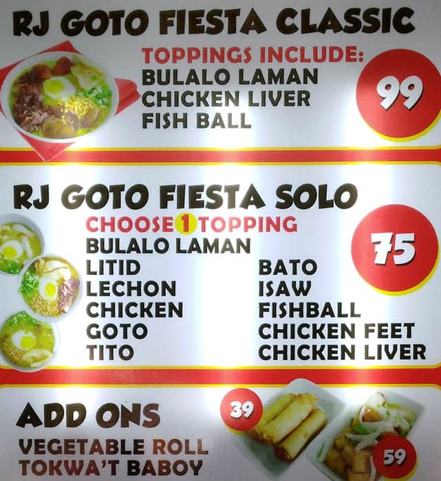 Menu at R&J Bulalohan restaurant, Mandaluyong