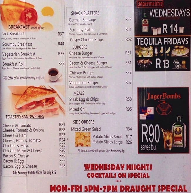 Menu at The Scrumpy Jack pub & bar, Cape Town