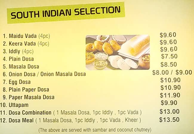 Menu at Flora Indian Restaurant, Melbourne