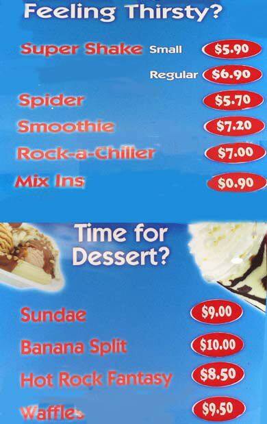 Menu at Cold rock desserts, Campbelltown