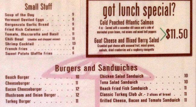 Menu at Beach Cafe, New York City, 2nd Ave