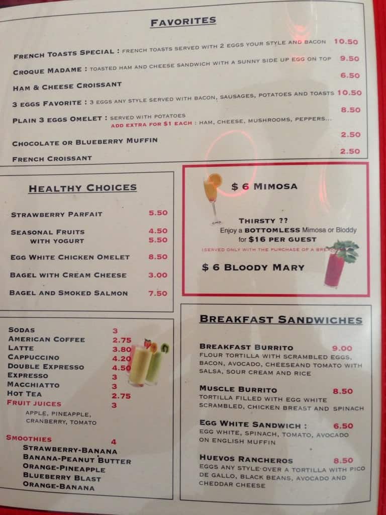 Menu at FL Cafe, Miami Beach
