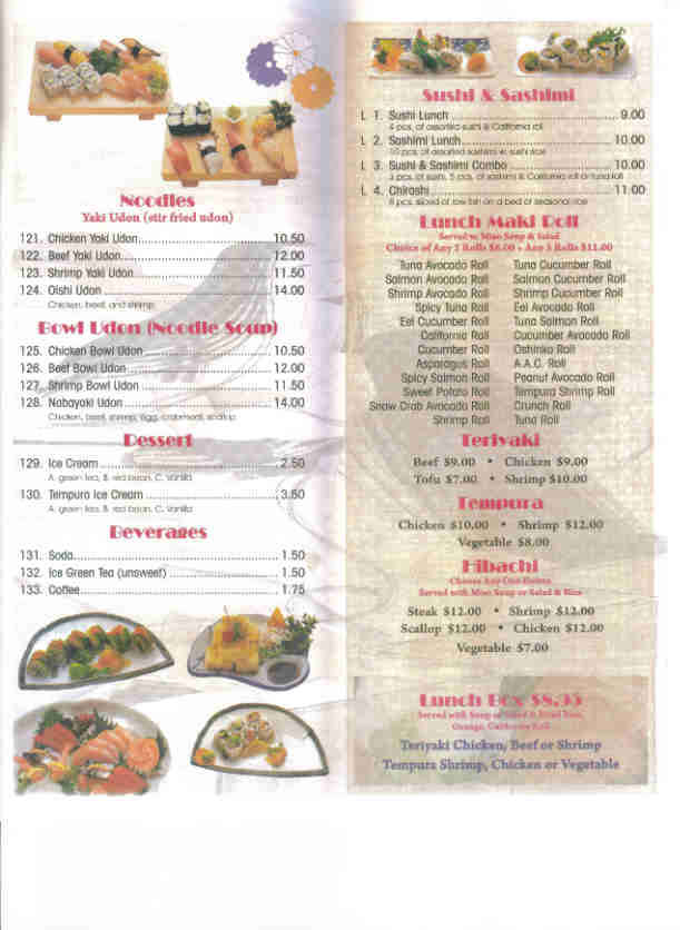 Menu at Oishi Sushi restaurant, Zachary