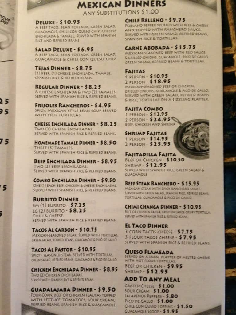 Menu at Guadalajara Restaurant, Orange