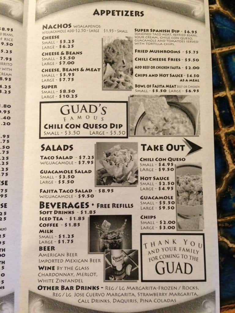 Menu at Guadalajara Restaurant, Orange