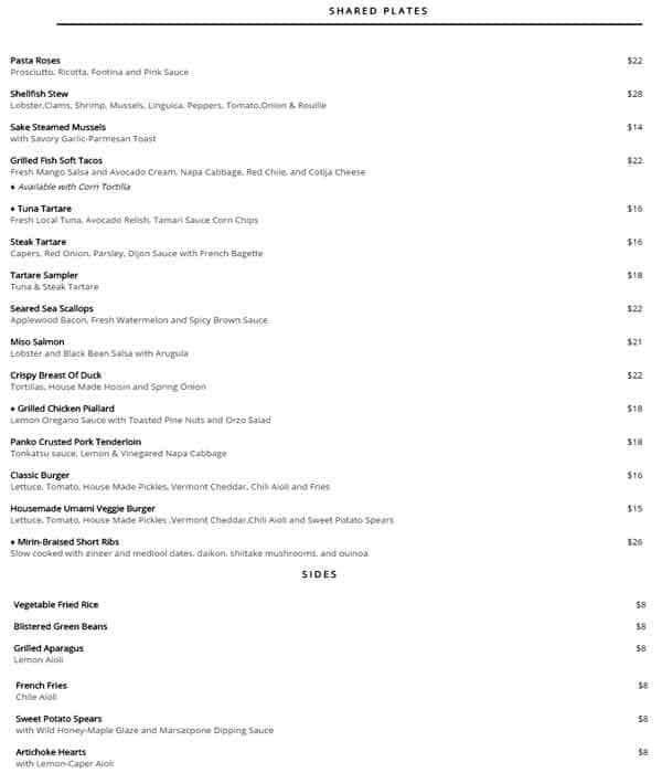 Menu at Victor's restaurant, Provincetown