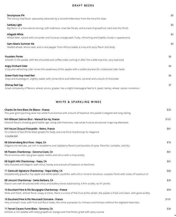 Menu at Victor's restaurant, Provincetown