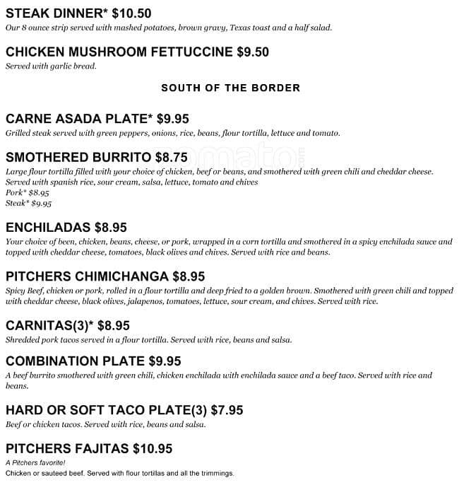 Menu at Pitchers Sports Restaurant, Aurora