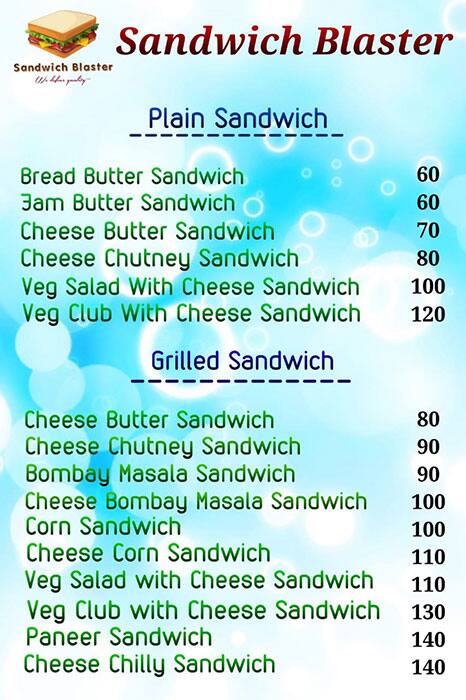 Menu of Sandwich Blaster, Kharadi, Pune