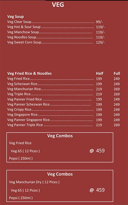 Menu of P M Chinese, Karve Nagar, Pune