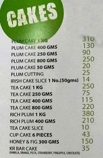 KR Bakes Menu, Menu for KR Bakes, Saibaba Colony, Coimbatore - Zomato