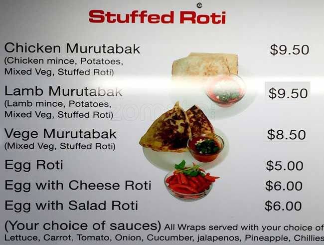 Menu at Roti cafe, Wellington