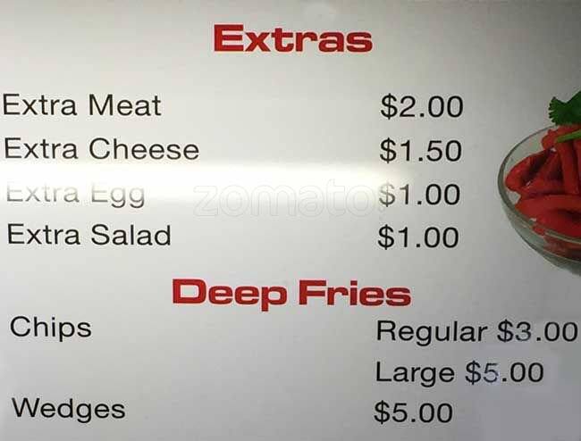 Menu at Roti Bay, Wellington