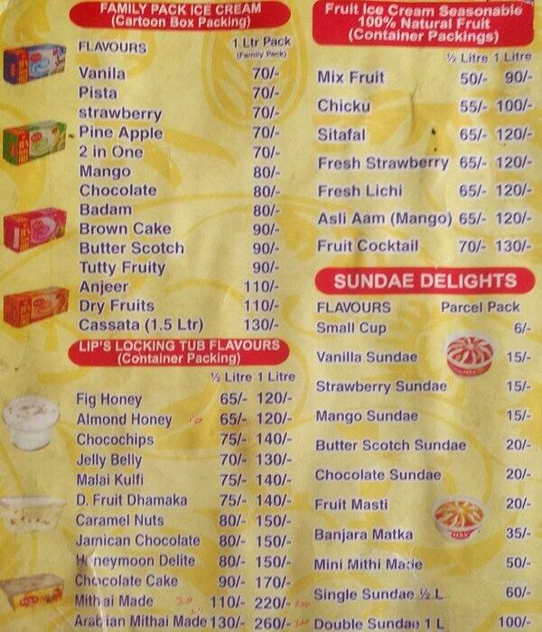 FYK Golconda Ice Cream Parlour Menu - Zomato