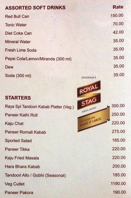 Menu at Hotel RAYA INN, Jaipur