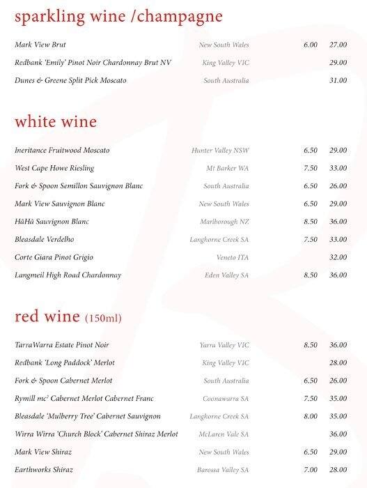 Menu at Blake's Restaurant, Castle Hill