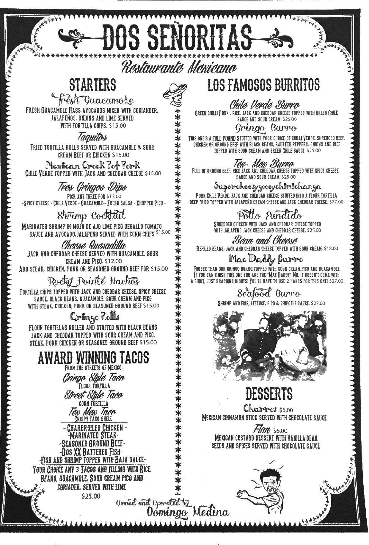 Menu at Dos Senoritas restaurant, Gladesville, Shop 2/3/7 Cowell St