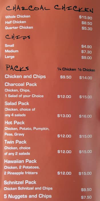 Menu at Sandringham Charcoal Chicken Plus fast food, Sandringham