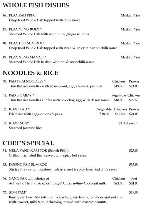 Menu at Sala Thai Restaurant, Fremantle