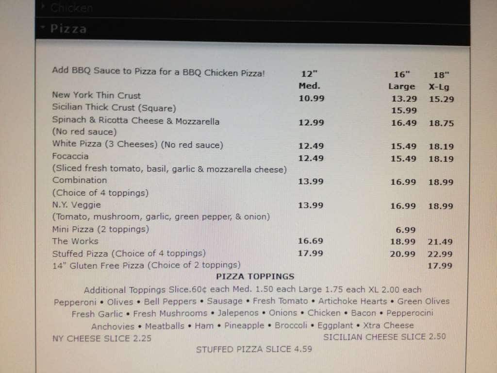 Mark Rich's New York Pizza & Pasta II Menu - Urbanspoon/Zomato