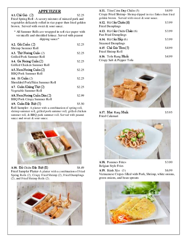 Menu at Pho Lan Asian Bistro restaurant, Moore