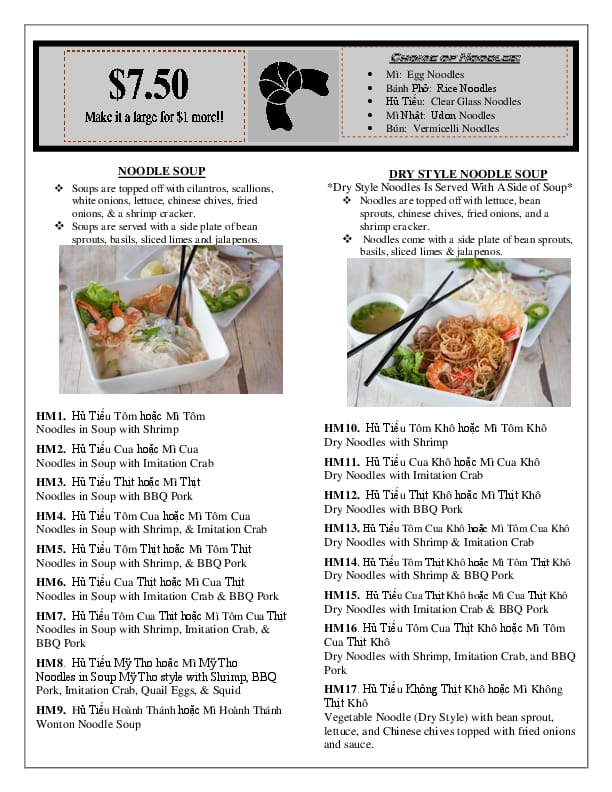 Menu at Pho Lan Asian Bistro restaurant, Moore