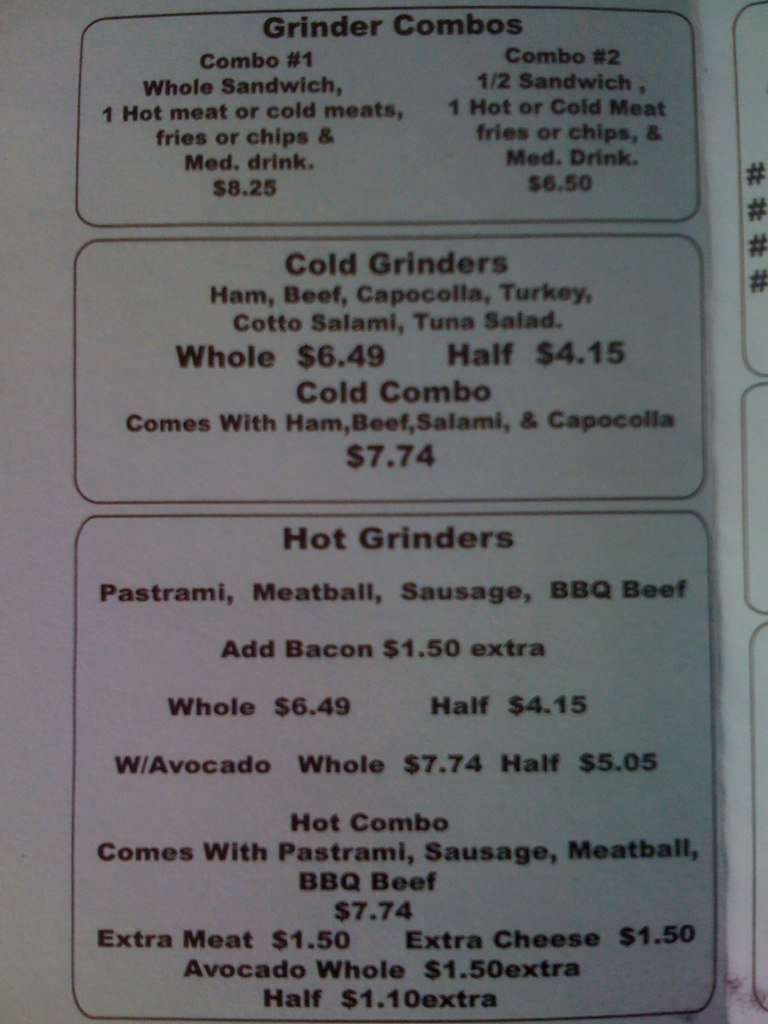 Menu at The Grinder Haven fast food, Ontario, 724 W Holt Blvd