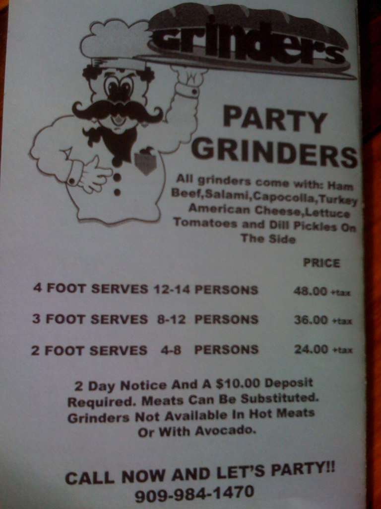 Menu at The Grinder Haven fast food, Ontario, 724 W Holt Blvd