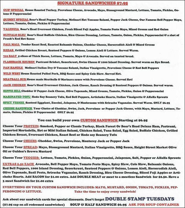 Menu at Haight Street Market restaurant, San Francisco