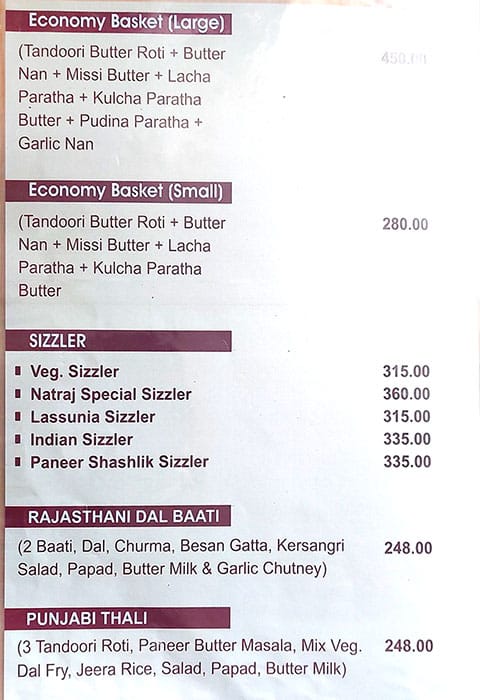 Menu at Natraj Dining Hall And Restaurant, Udaipur, 22-24