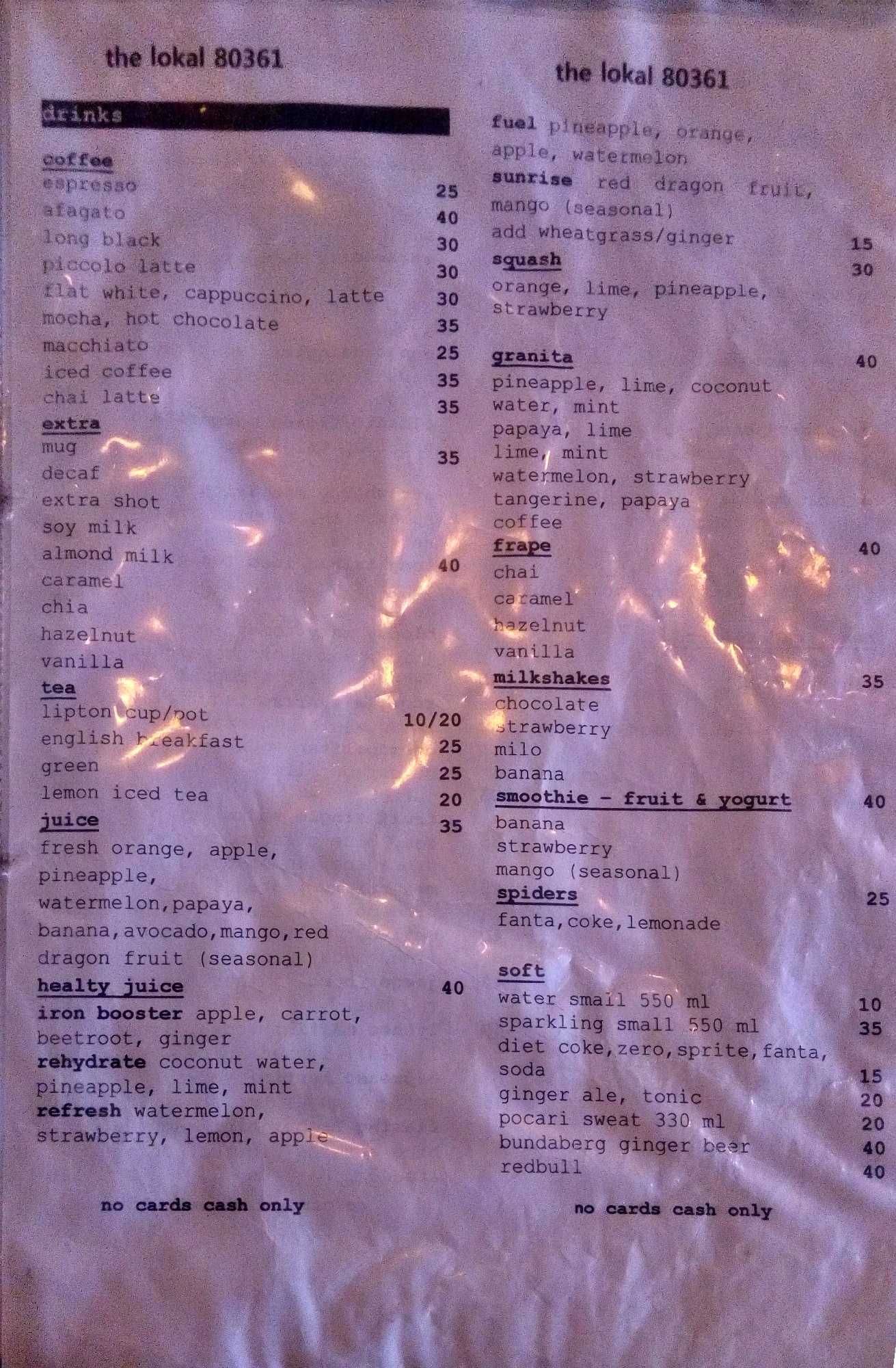 Menu at The Lokal 80361 restaurant, Kuta