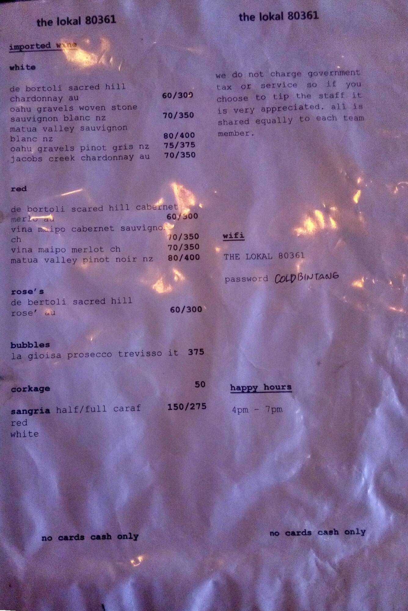 Menu at The Lokal 80361 restaurant, Kuta