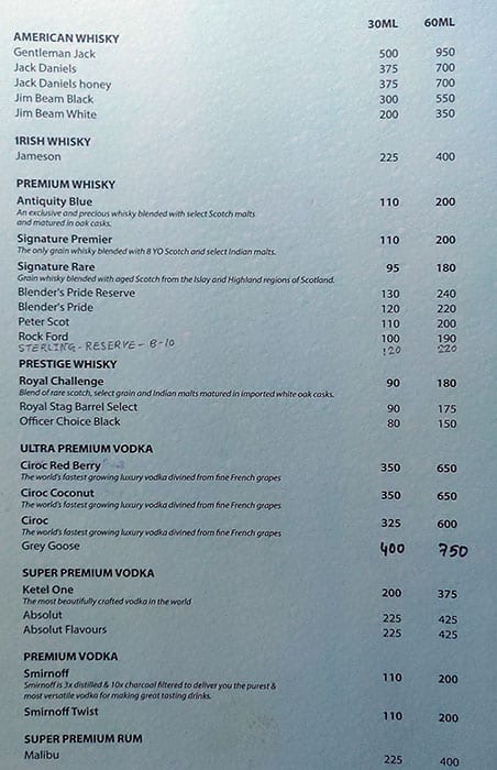 Menu at Opium Bar And Restaurant, Kolkata, J2