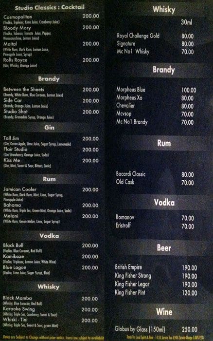 Studio Karaoke Bar Menu, Menu for Studio Karaoke Bar, Kodambakkam ...